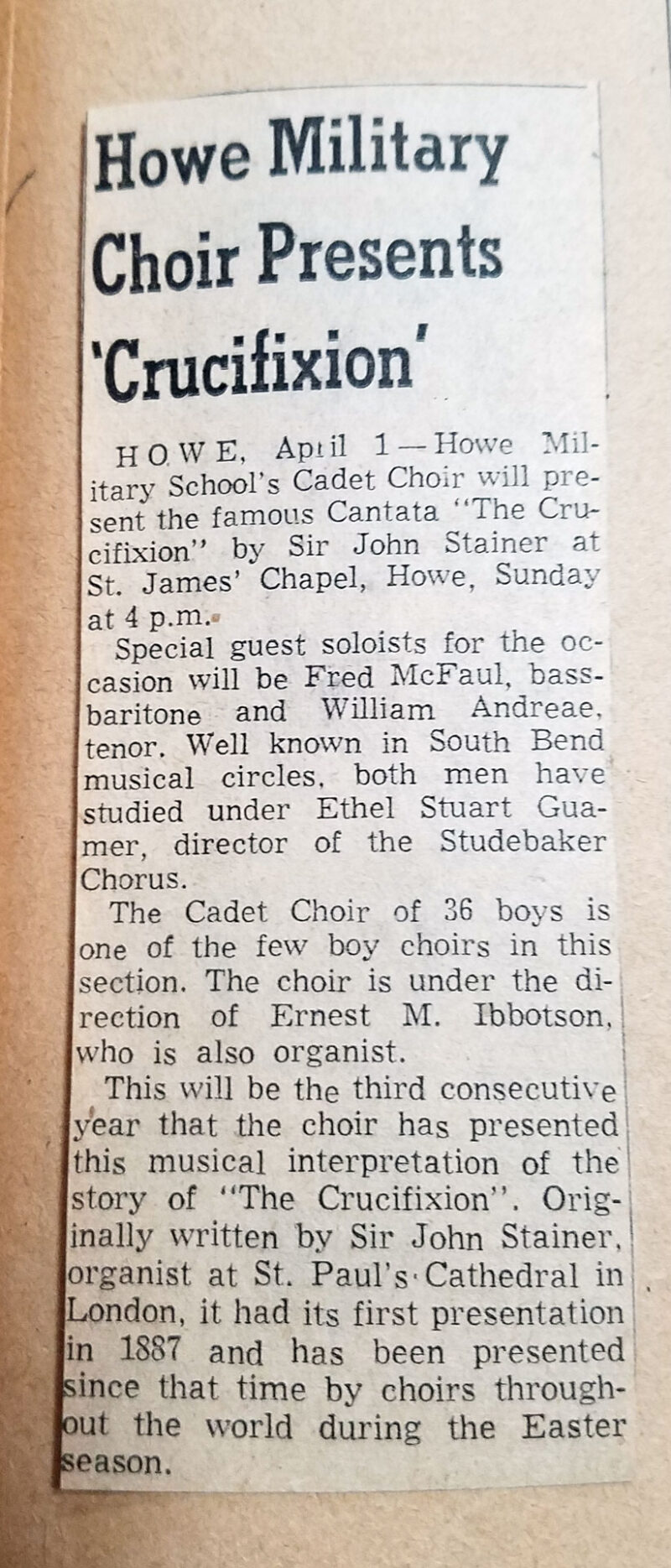 Howe Military School Clippings from Local Papers - Howe Military School ...